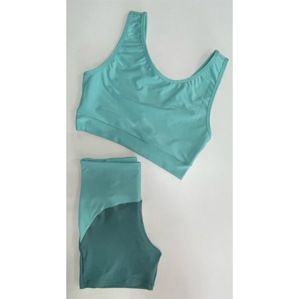 Cj Short Modela Canelado Alta Compressão Esmeralda Tiffany Top Jade