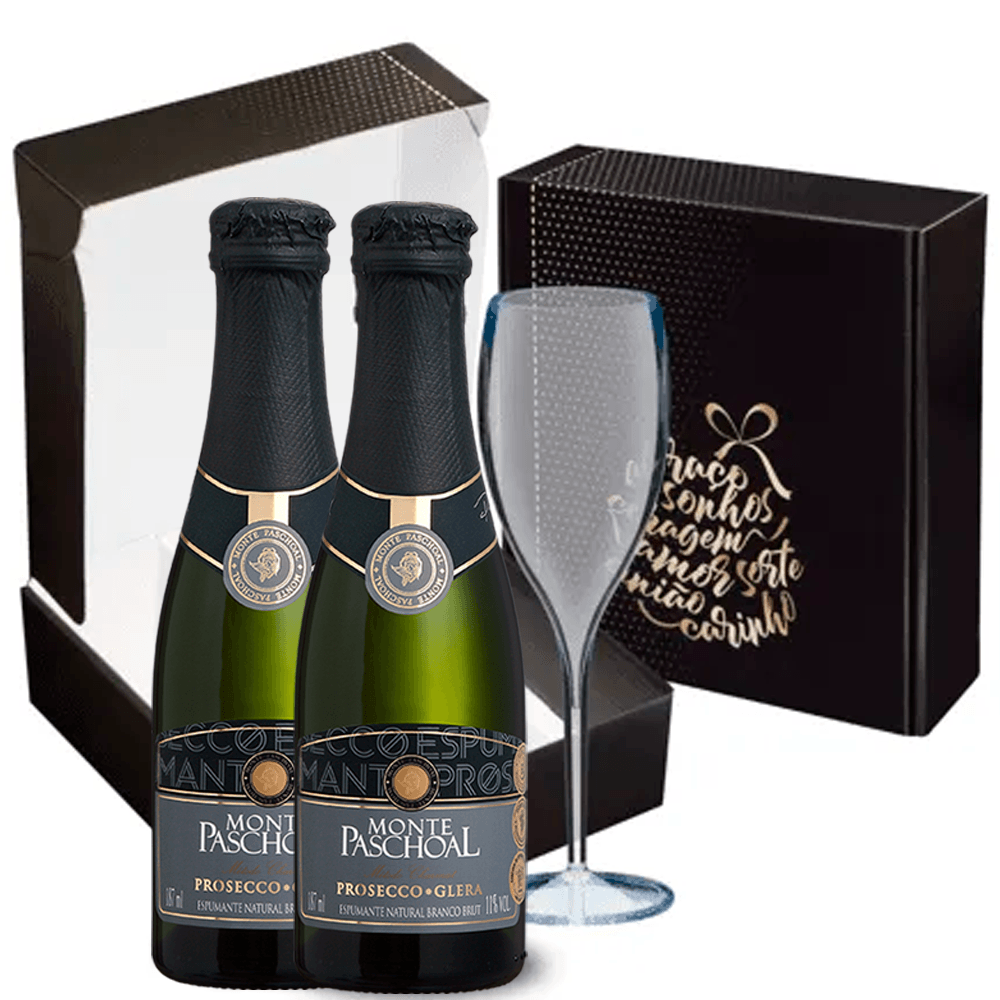 2 Mini Espumante Monte Paschoal Prosecco + Taça Acrílico | WerleComercial
