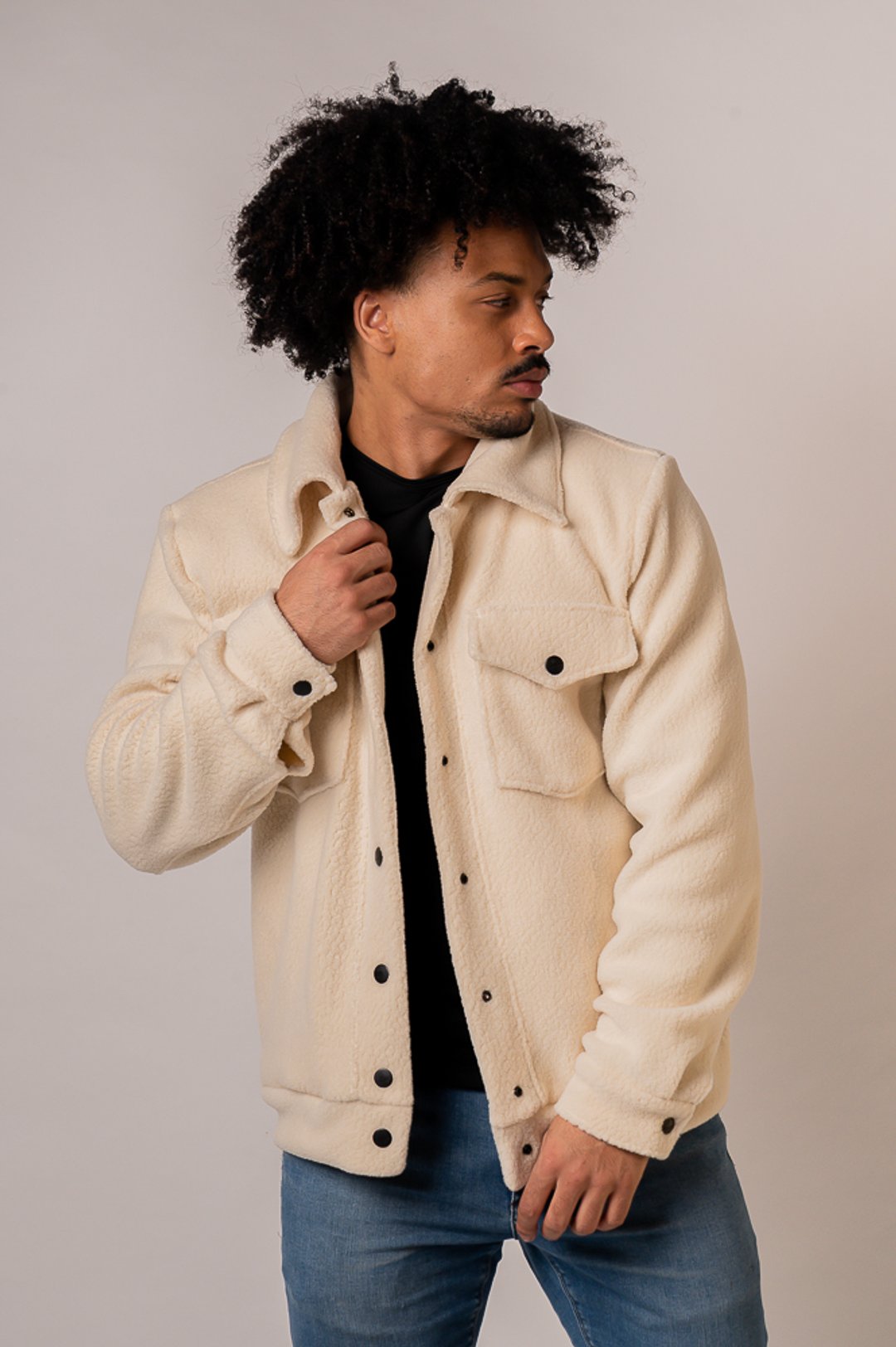 Jaqueta Masculina Em Unifloc Sherpa Com Botões | SVAGO