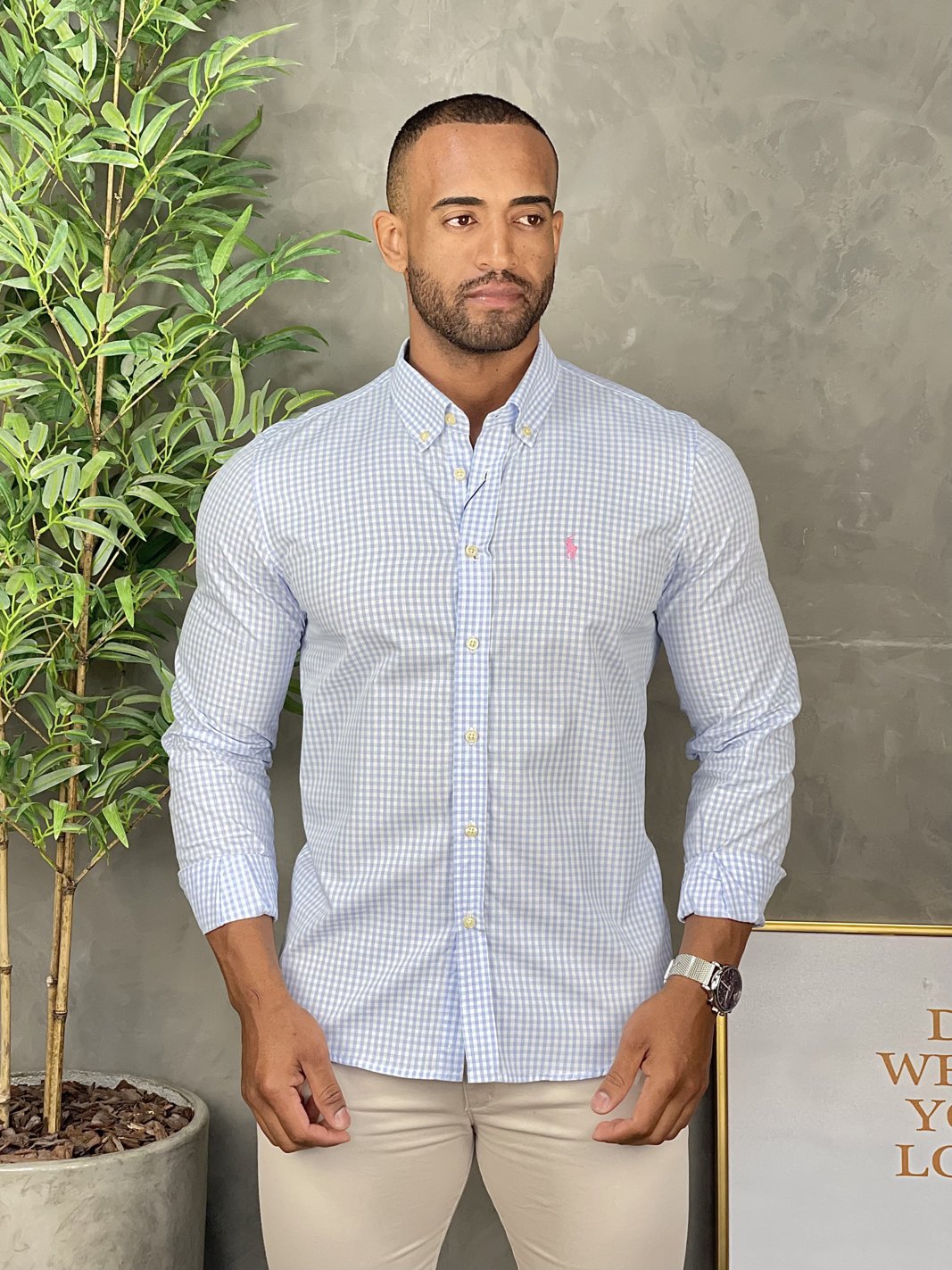 Camisa Ralph Lauren Ml Custom Fit Xadrez Azul Bebe Ponei Rosa | Henri ...