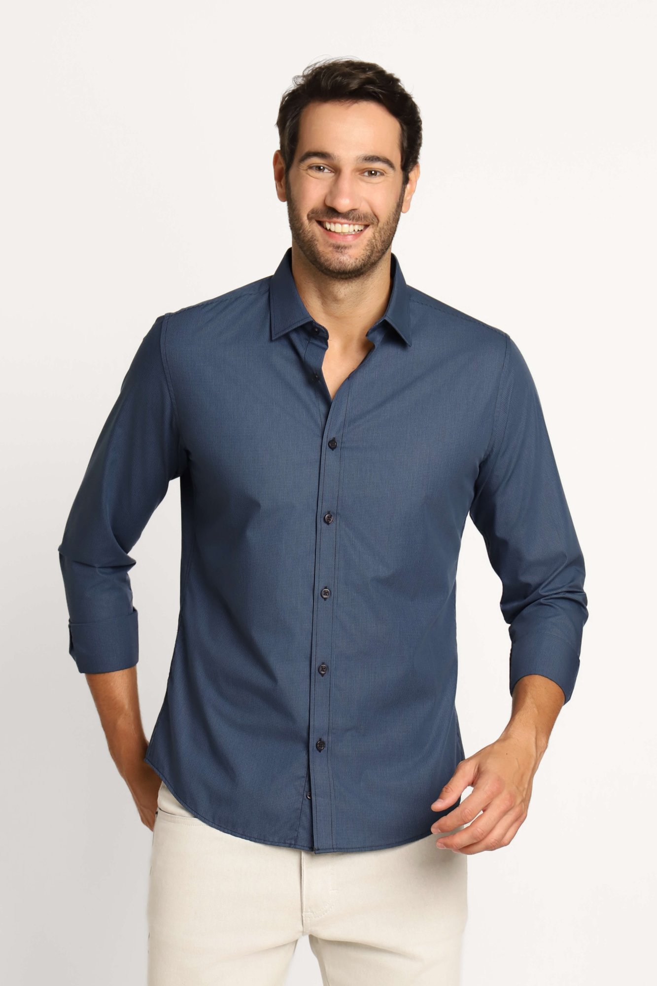 Camisa Dom Henrico Ml Slim Fit Xadrez Marinho | Henri Store - Loja Oficial