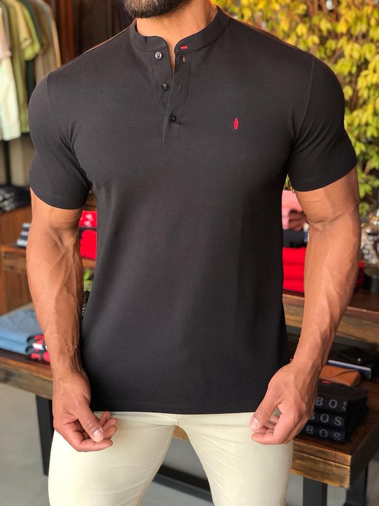 Polo Red Feather Gola Padre Preta C/ Pena Vermelha | Henri Store - Loja ...