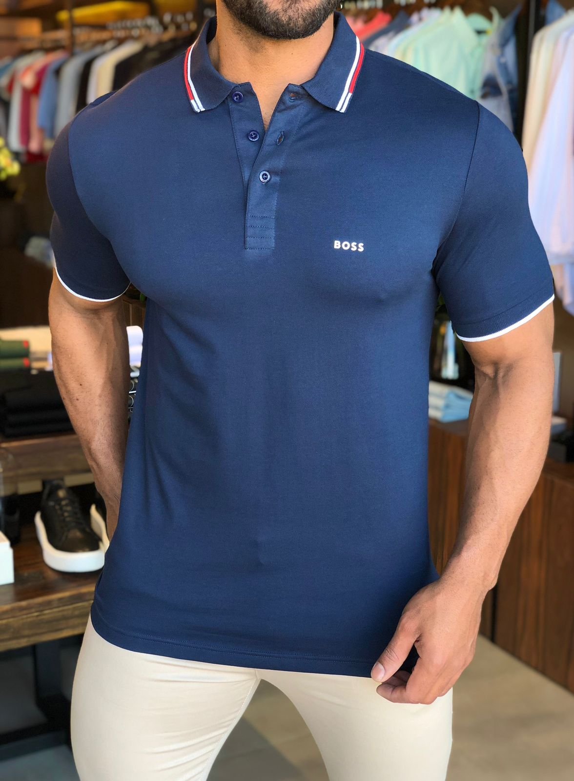Polo Hugo Boss Regular Fit Friso Marinho | Henri Store - Loja Oficial