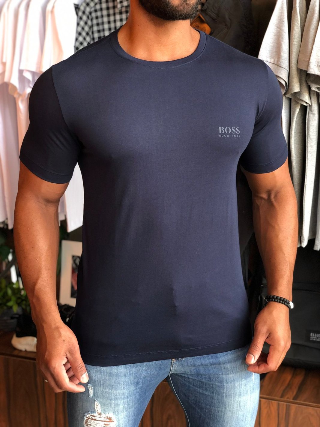 Camiseta Hugo Boss Basic Regular Fit Azul Marinho | Henri Store - Loja ...