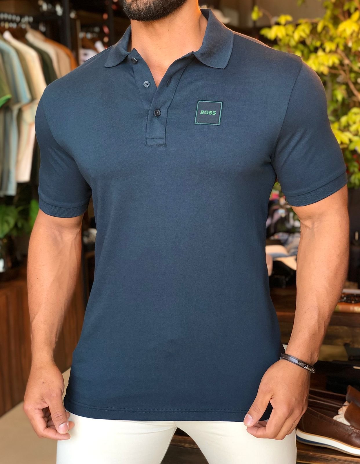 Polo Hugo Boss Verde Musgo Logo Quadrado Boss | Henri Store - Loja Oficial