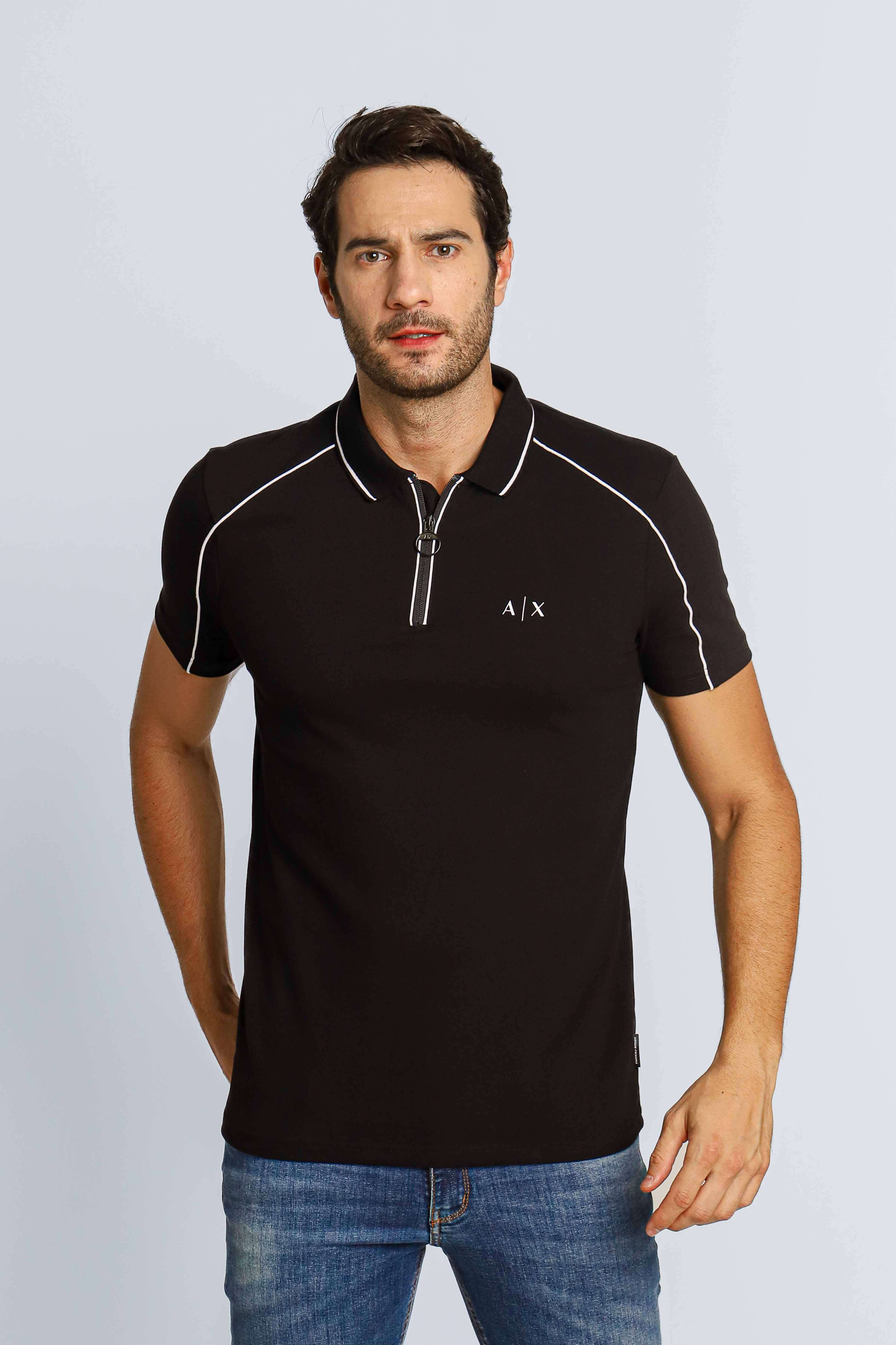 Polo Armani Exchange Ziper Estampa Costas Preto | Henri Store