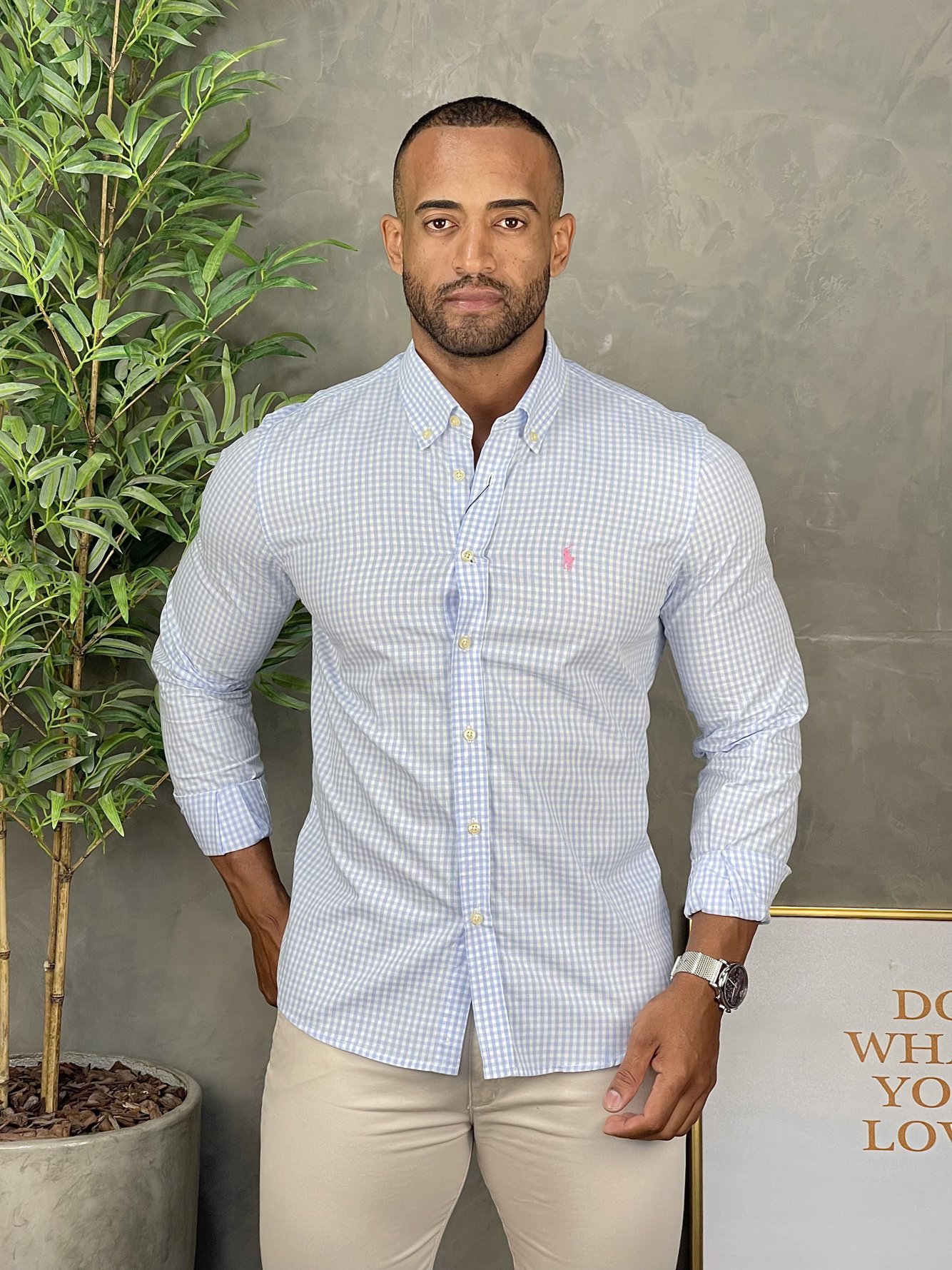 Camisa Ralph Lauren Ml Custom Fit Xadrez Azul Bebe Ponei Rosa | Henri ...