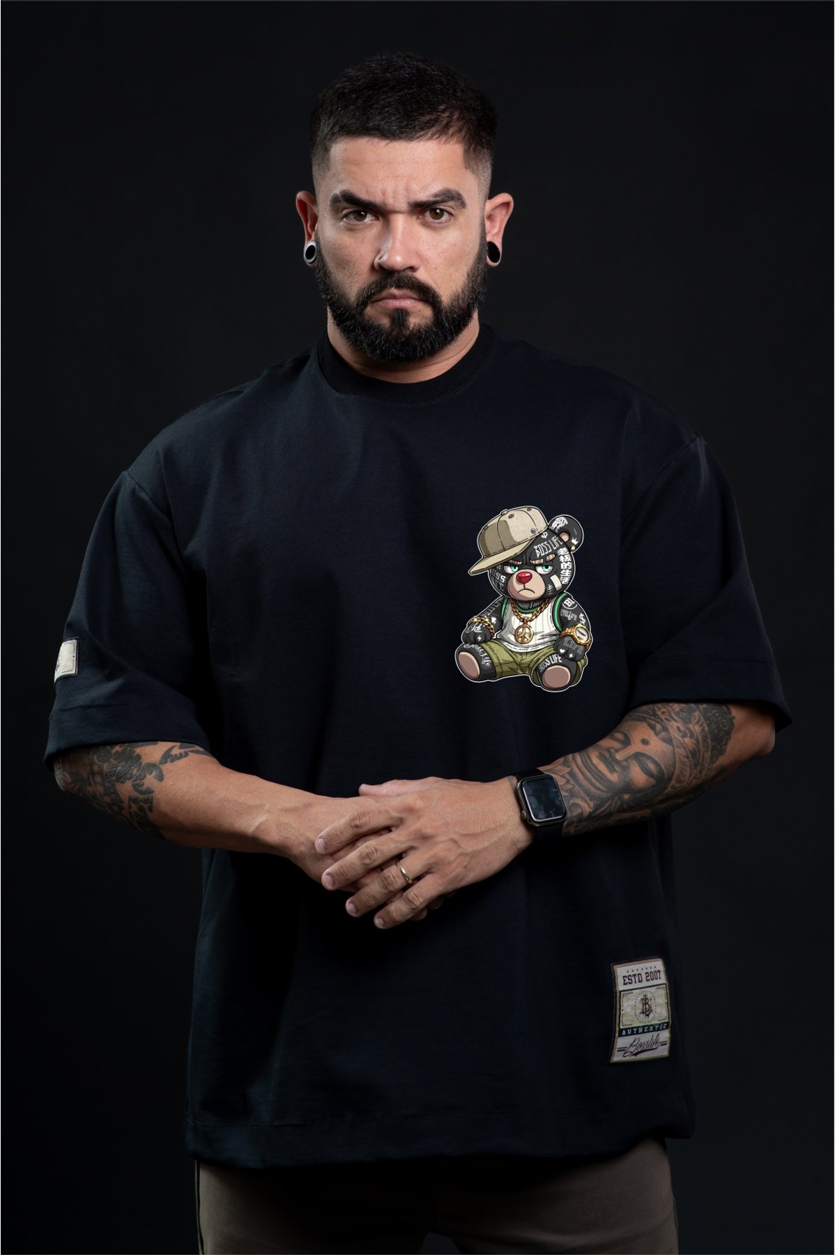 Camiseta Oversized Boss Life Rap Bear Frente e Costas | Boss Life