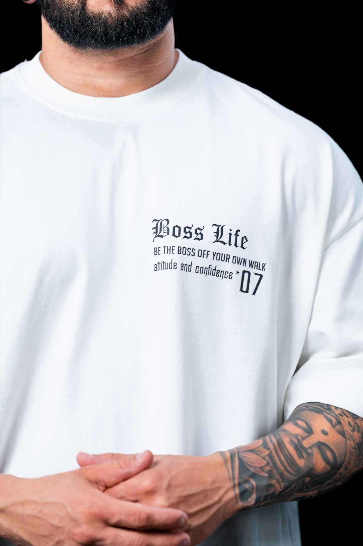 Camiseta Oversized Lettering Boss 07 Frente e Costas | Boss Life