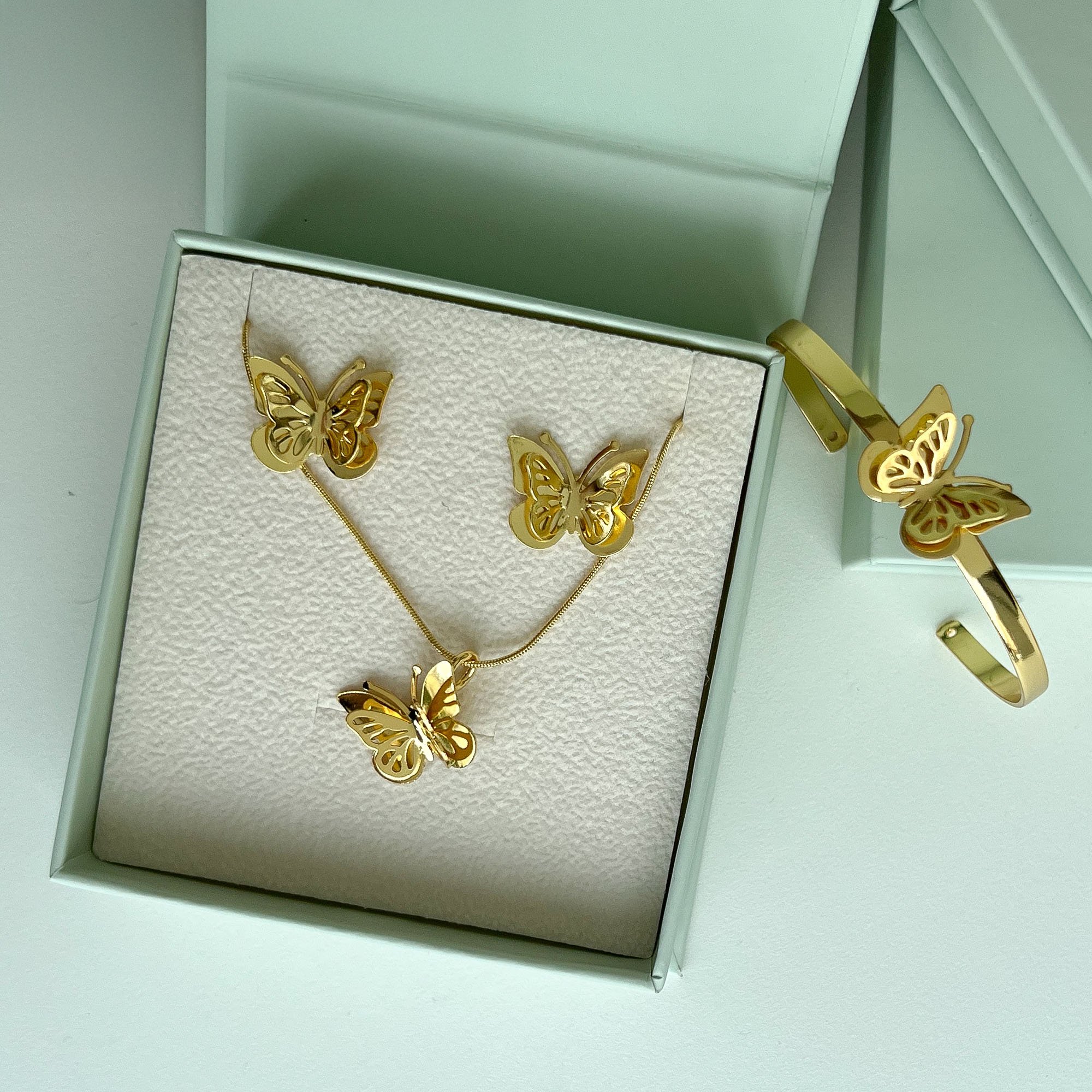 CONJUNTO BORBOLETA DOURADO | GLOW BOX ACESSÓRIOS