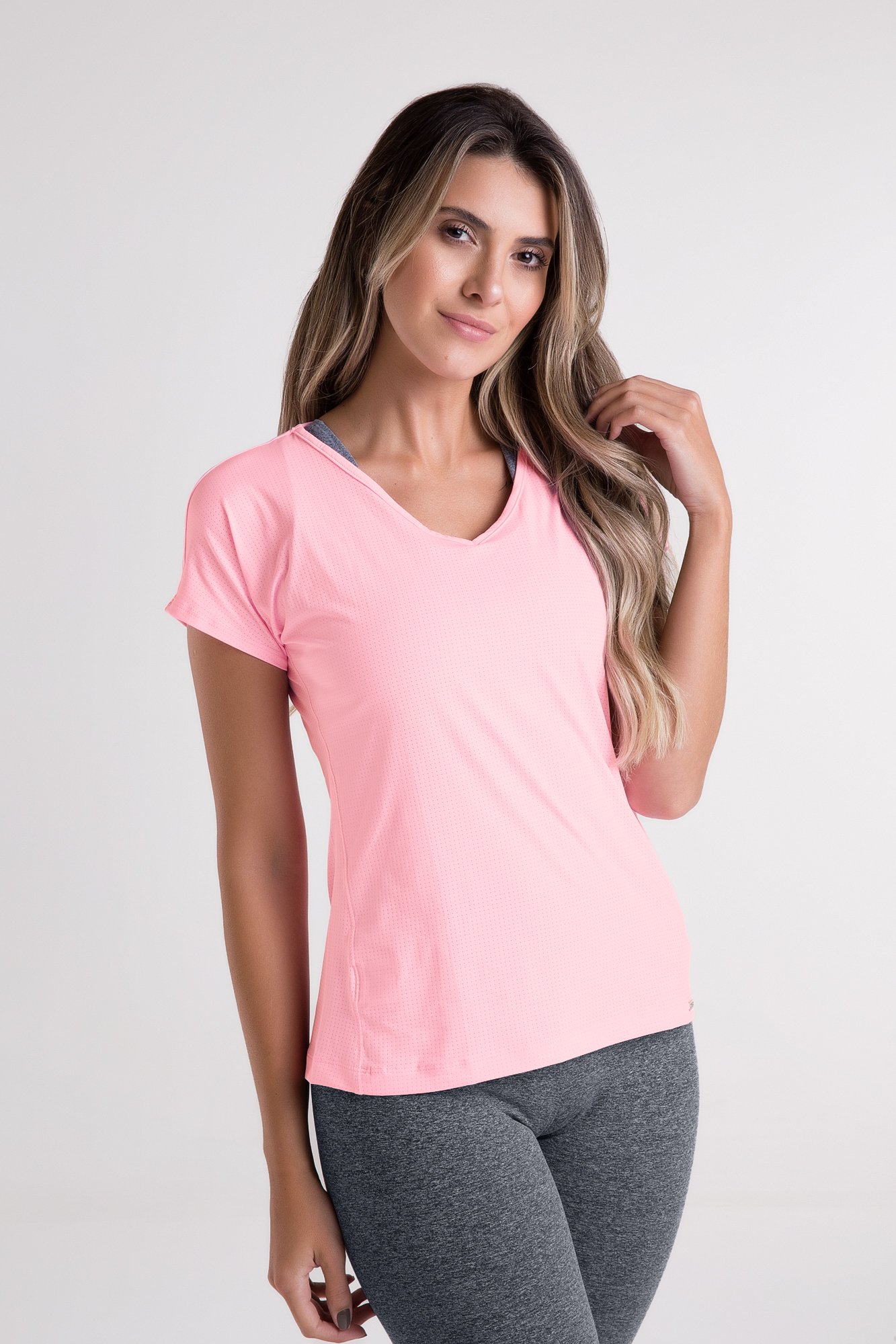 Blusa Gola V Rosa Claro | Monnieri Fit Wear