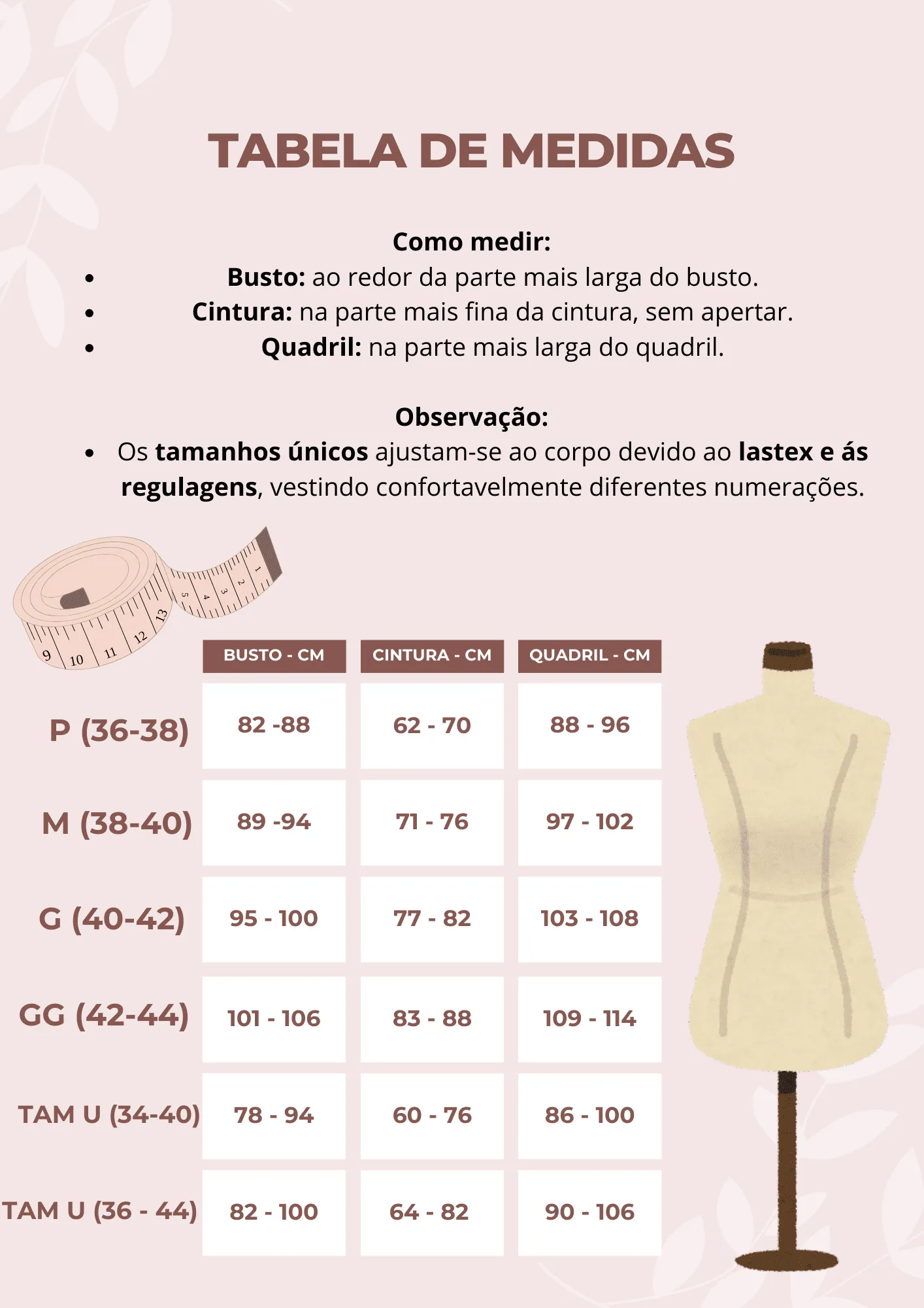 Tabela de Medidas | use Val Cipriani