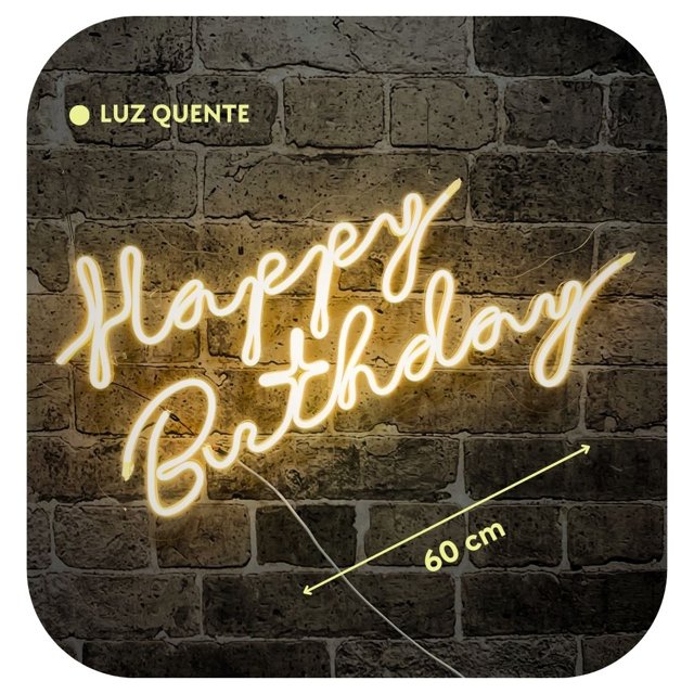 Letreiro Luminoso Neon Led Acrílico Happy Birthday Quente | Cenario
