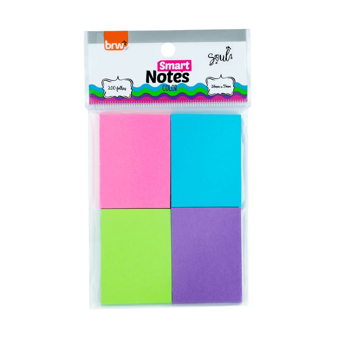 Bloco de Notas Adesivas Colorido - 3.8x5.1 - 4 Blocos 50F BRW | @Mimosstori