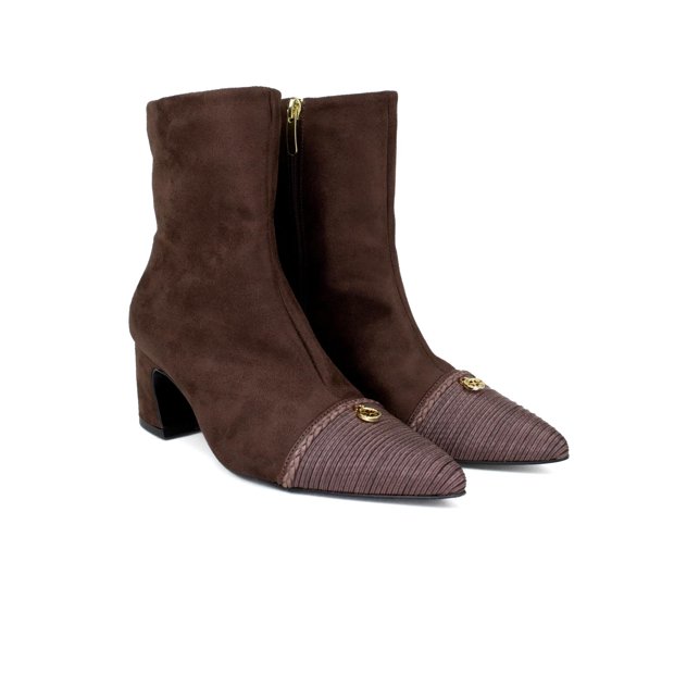 Bota Cano Curto Louise Bordada Valentina Flats Marrom 432002 ...