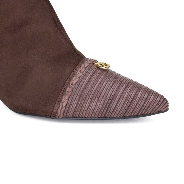 Bota Cano Curto Louise Bordada Valentina Flats Marrom 432002 ...