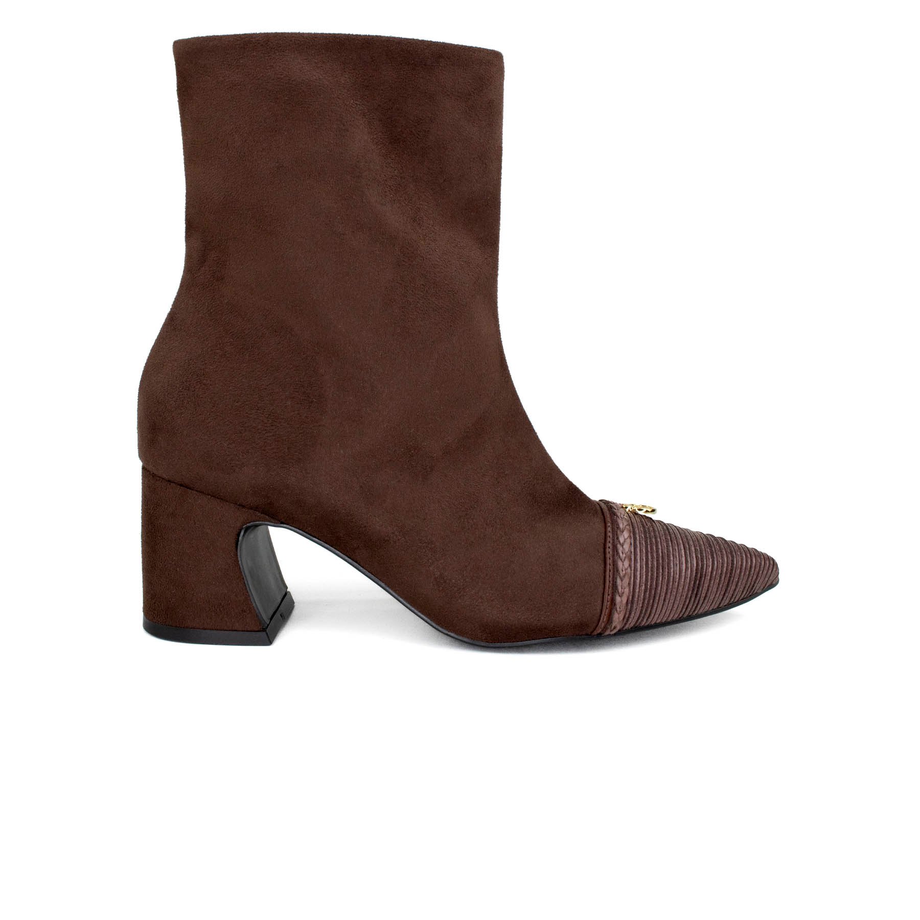 Bota Cano Curto Louise Bordada Valentina Flats Marrom 432002 ...