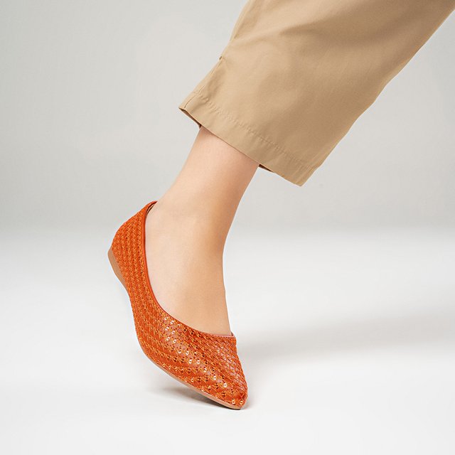 Sapatilha Bordada Susan Bico Fino Valentina Flats Terracota 375235 ...