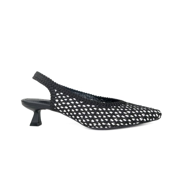 Slingback Bordada Mysia Valentina Flats Preto/Off White 376053 ...