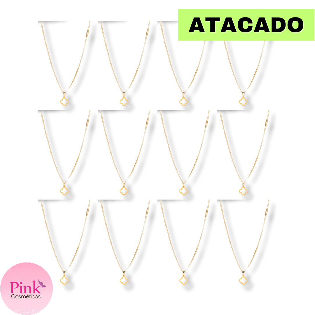 PACOTE COLAR TREVO VAZADO 12 UND - PINK FOLHEADOS | Pink