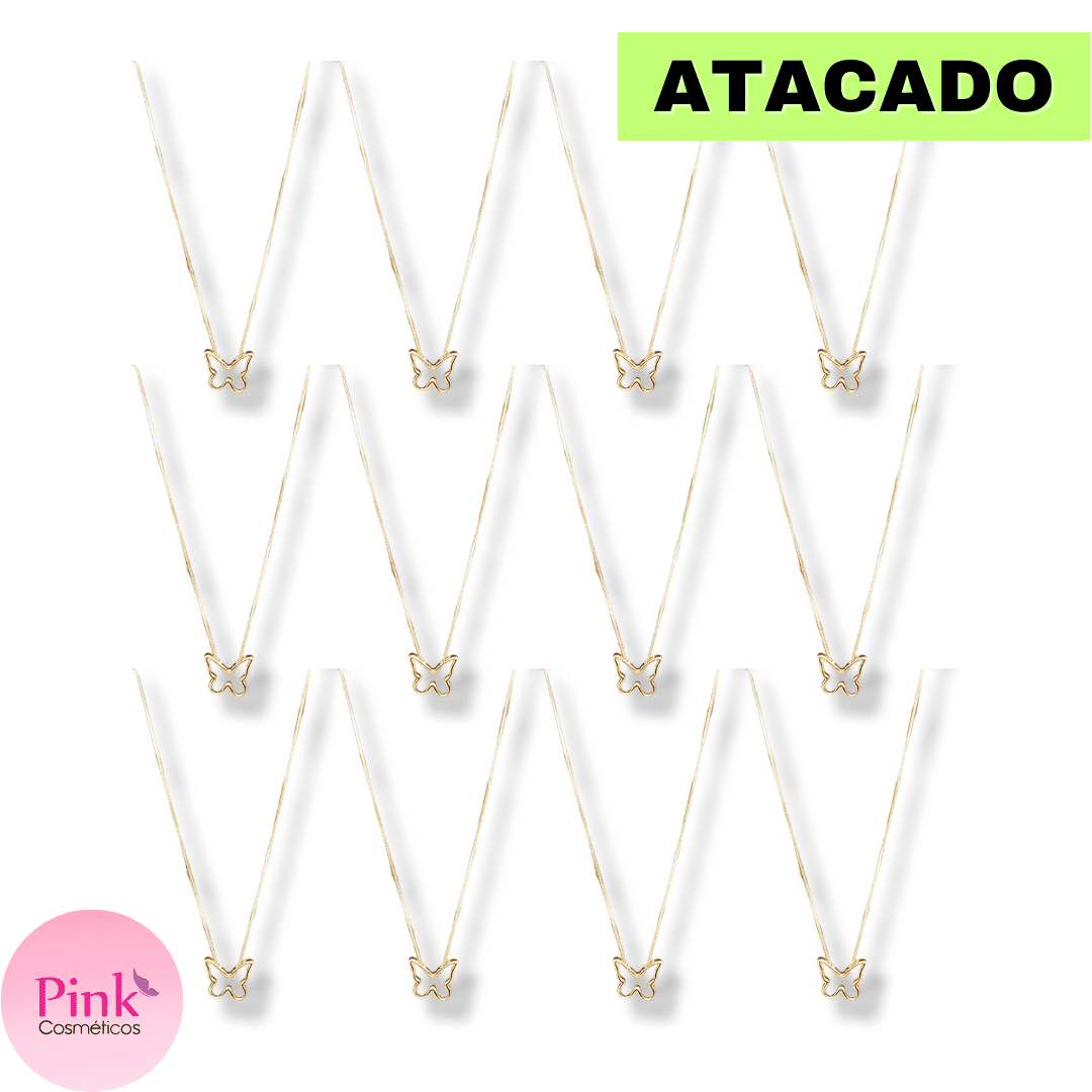 PACOTE COLAR BORBOLETA VAZADA 12 UND - PINK FOLHEADOS | Pink