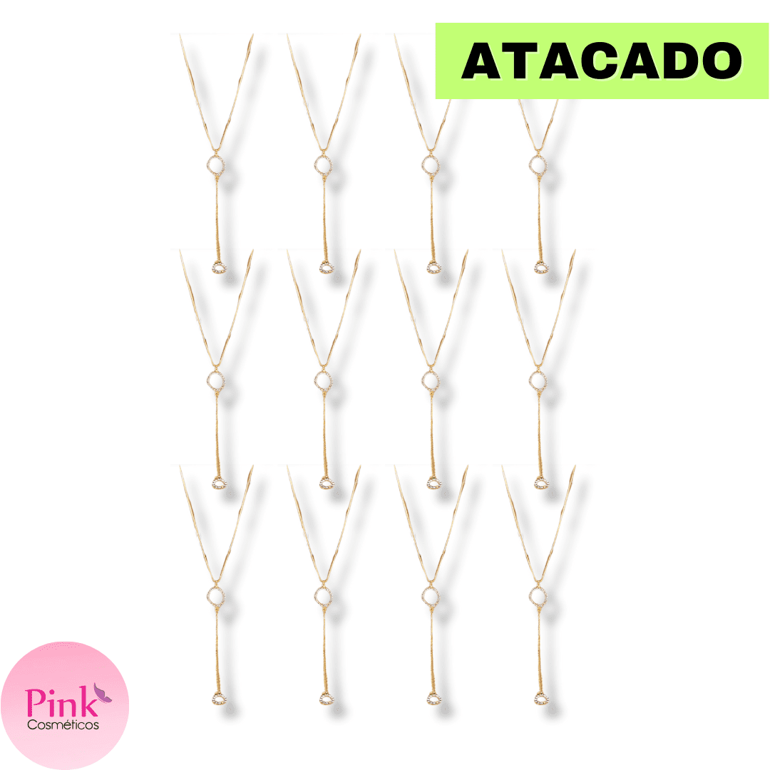 PACOTE COLAR CIRCULO DUPLO STRASS 12 UND - PINK FOLHEADOS | Pink