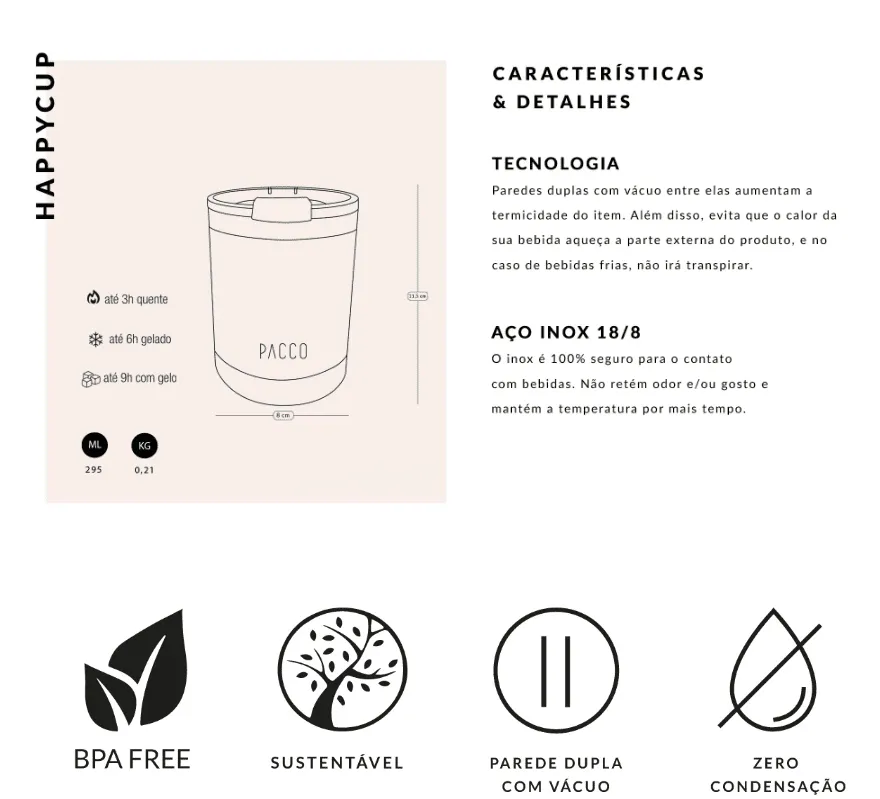 Copo Termico Happycup Pacco 295ml Nuvem | Capital Fitness