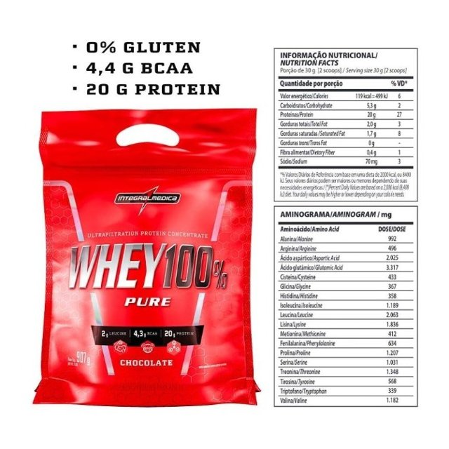 Whey 100% Pure Integralmedica Chocolate Refil 907g | Capital Fitness