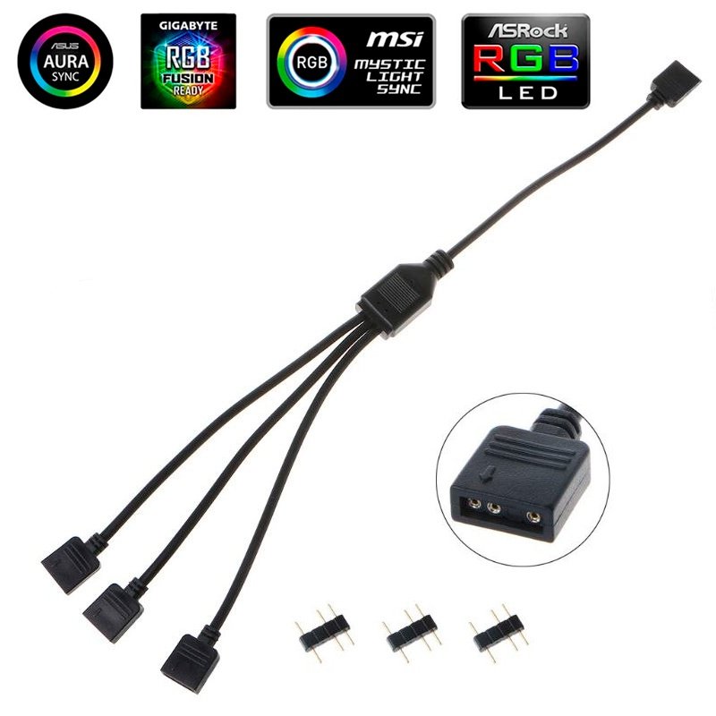Cabo Splitter ARGB 3 Pinos 5V - 1x3 Preto + Conector P4 para Placa Mãe ...