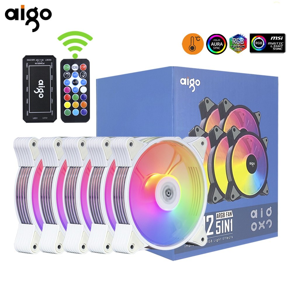 Kit 5 fan/ coolers Aigo Argb, 120mm, para Gabinete Cor Branca, NOVO ...