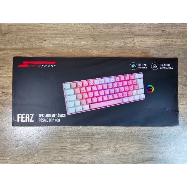 Teclado Mecânico Gamer SuperFrame Ferz, RGB, Switch Outemu Blue, ABNT2, 60%, Pink/White, Novo ...