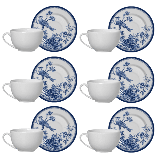 Jogo 6 Xícaras de Chá com Pires 250ml Chinese Garden Cerâmica Alleanza ...