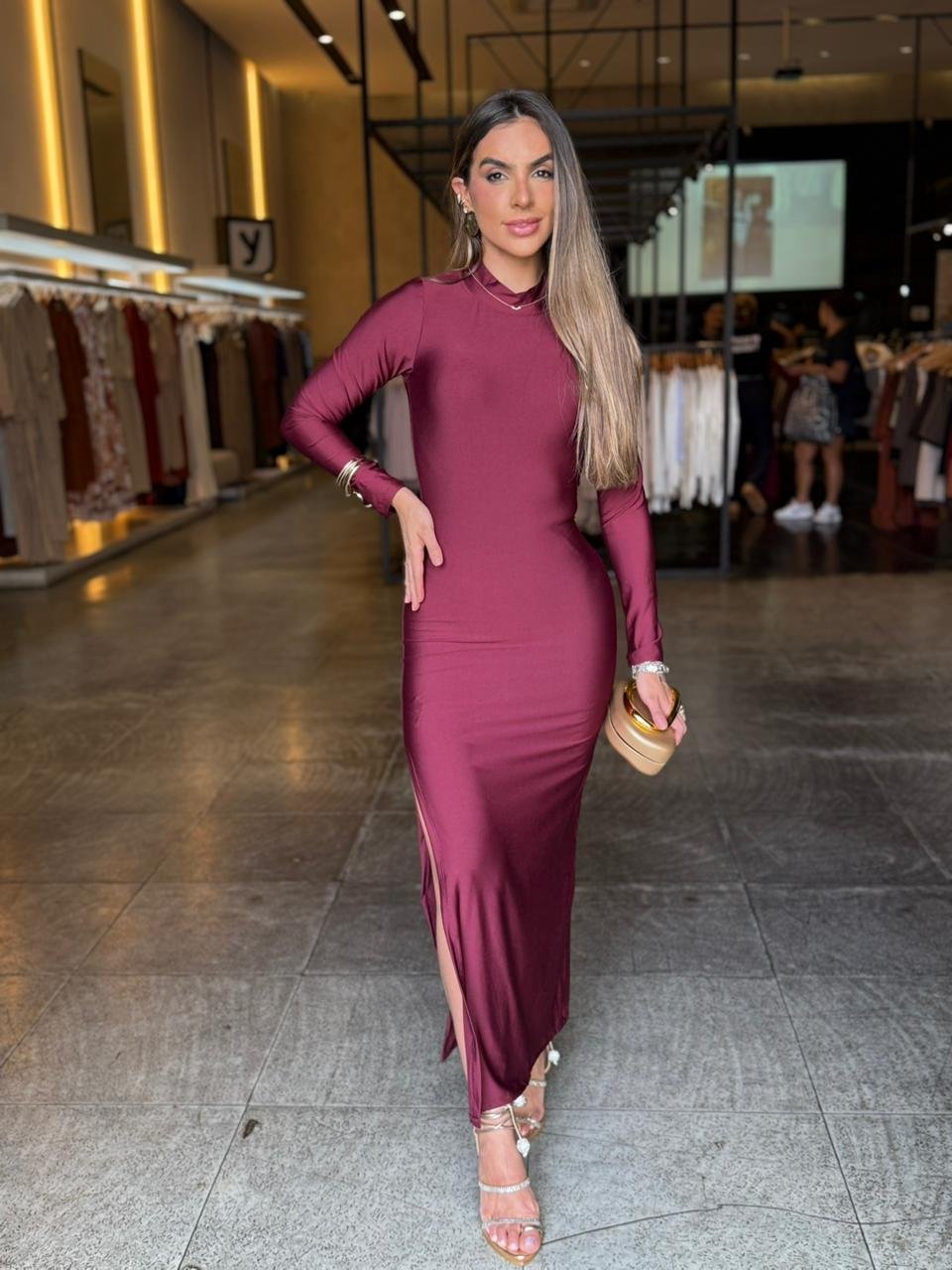 Vestido Suplex Manga Longa Gola Alta | Y Oficial