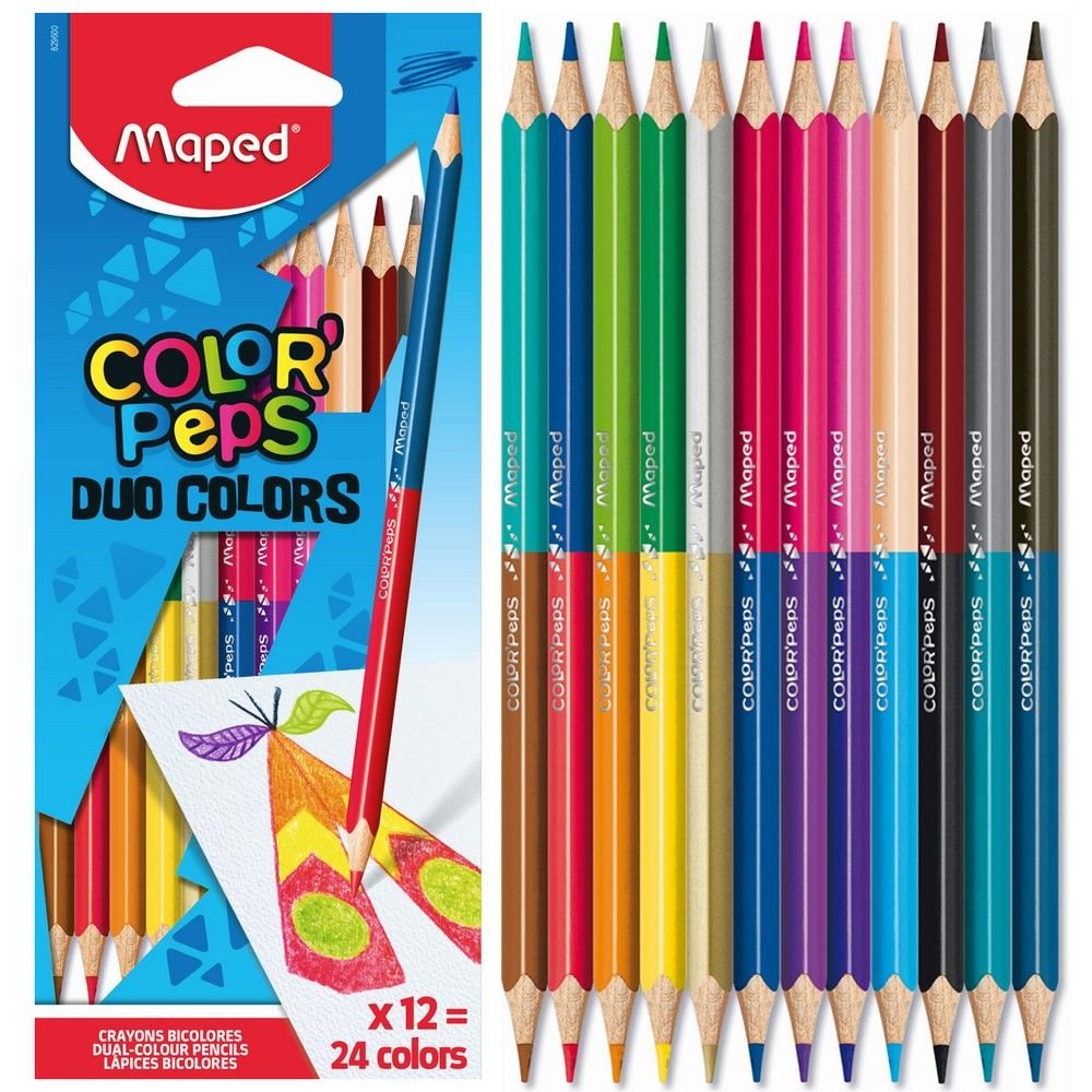 Lápis de Cor Colors Peps Duo 12 Lápis - 24 Cores - Maped | Dudu Brinquedos