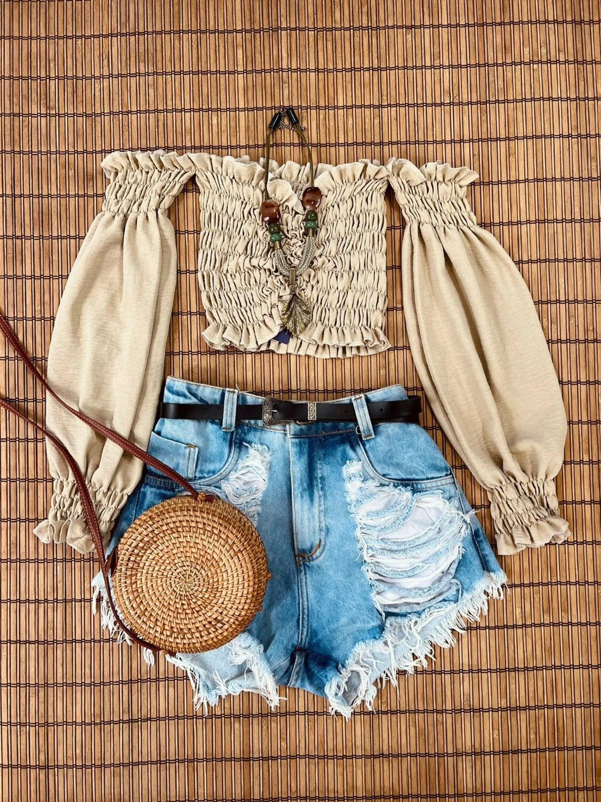 Cropped Boho Manga - Ciganinha Bege | Bixo Grillo