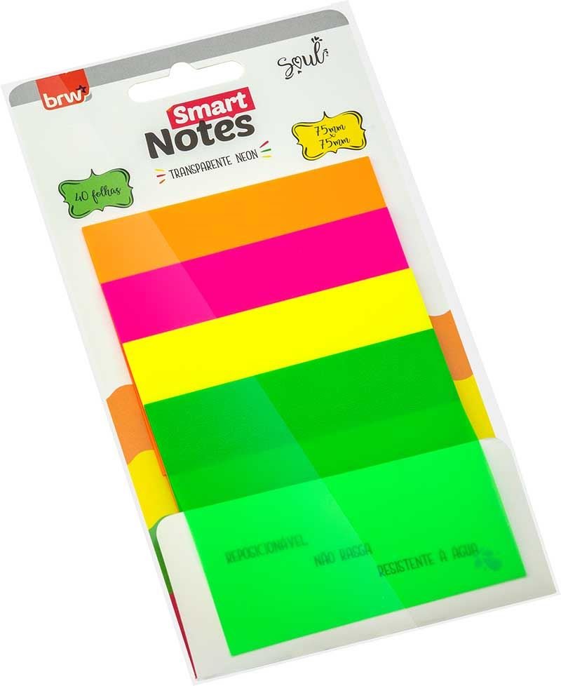 BLOCO SMART NOTES 76X76MM - TRANSPARENTE NEON - 40FLS -4BLOCOS ...