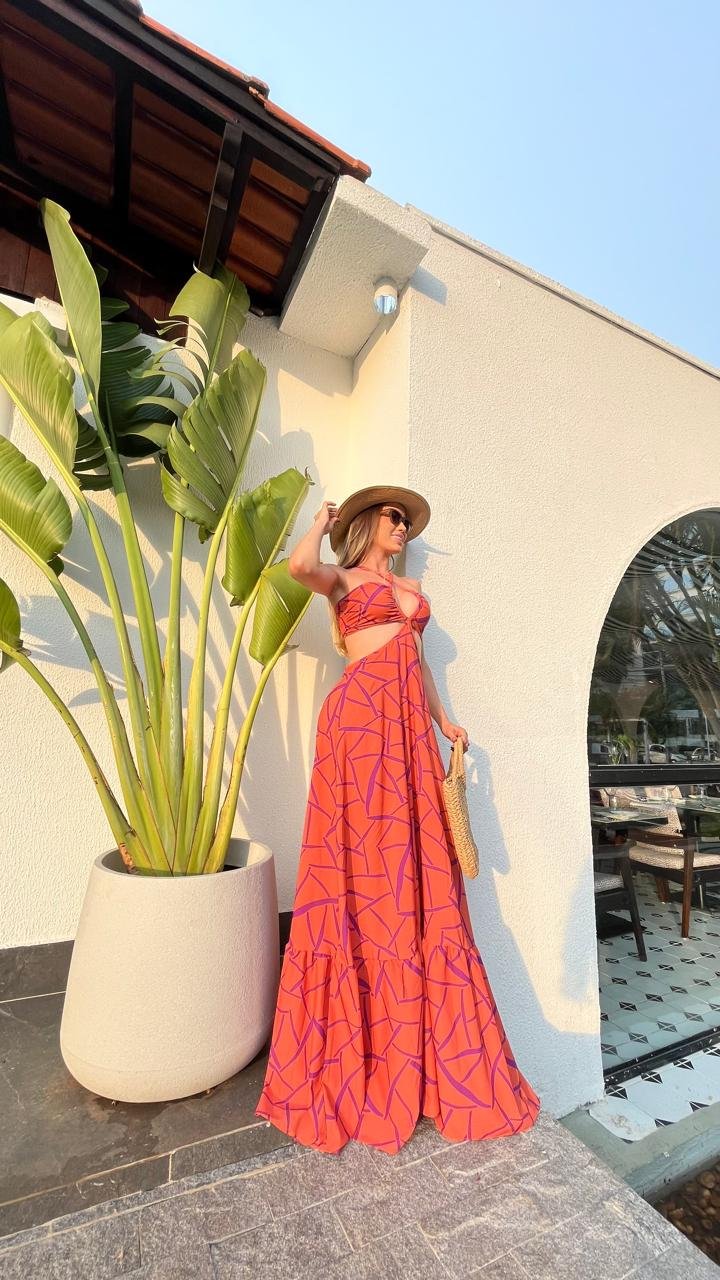 Vestido Daniela Laranja e Roxo | Tm Concept
