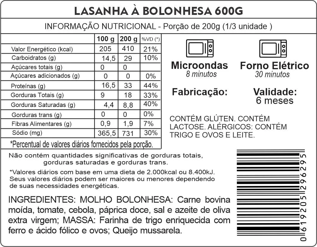 Lasanha da Cheff à Bolonhesa - 600g | Marmitíssima Alimentos