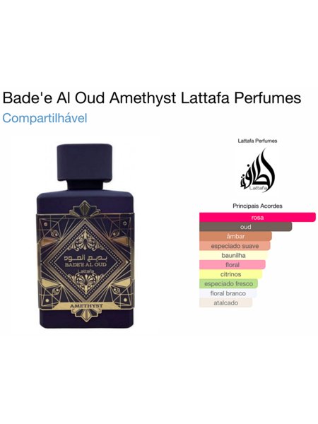 Decant Perfume Árabe Compartilhável Bade'e Al Oud Amethyst Lattafa (Ref. Olfativa: Side Effect ...