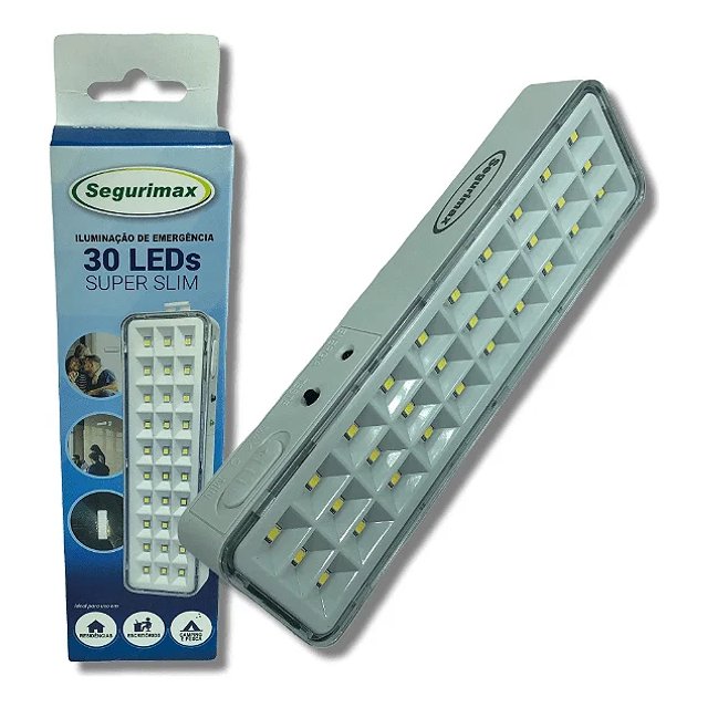 LUMINÁRIA DE EMERGÊNCIA AUTÔNOMA C/ 30 LEDS SUPER SLIM SEGURIMAX | Led & Companhia