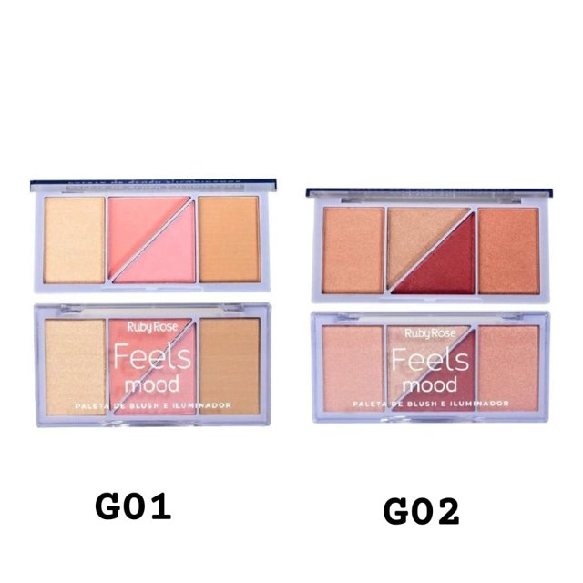 Paleta de Blush e Iluminador Feels mood Ruby Rose | Stela