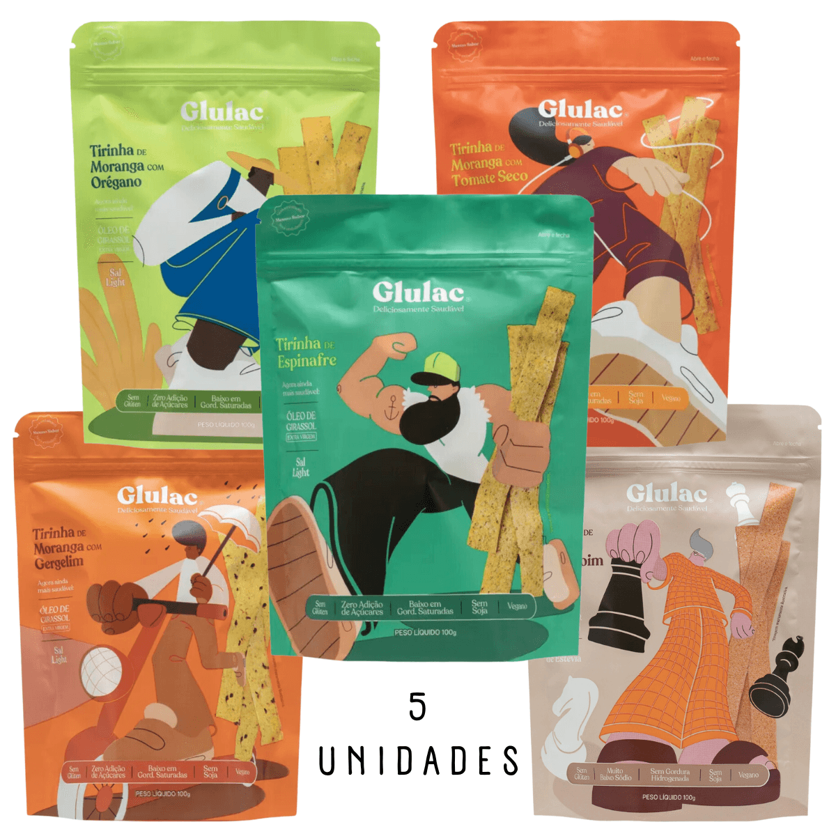 Kit Misto 5 Tirinhas Glulac Sabores Moranga, Tomate e Amendoim Sem ...
