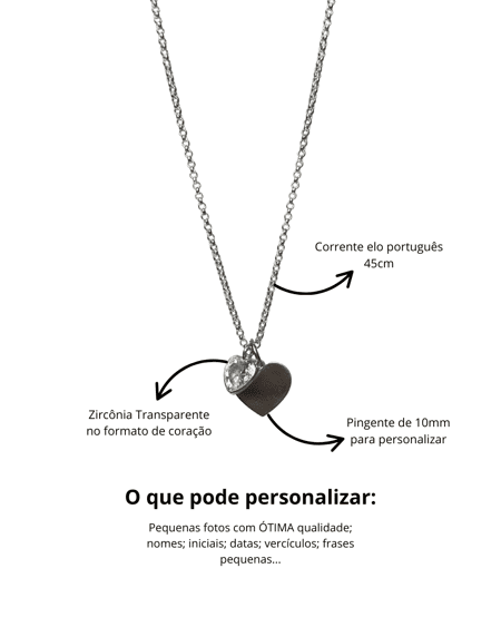 Colar Gravação Personalizada Coração Prata 925 | Bellitas Joias