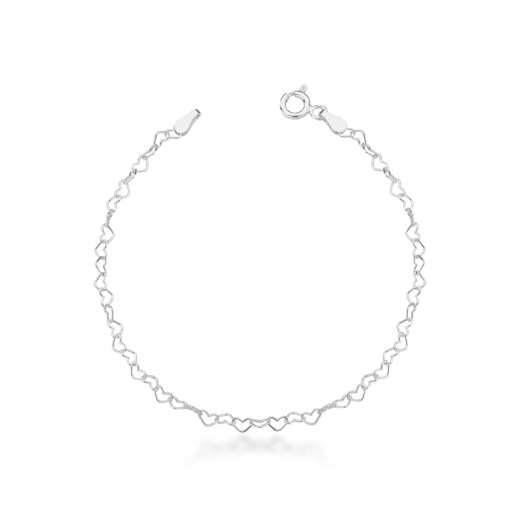 Pulseira de Elos de Coração em Prata 925 | Bellitas Joias