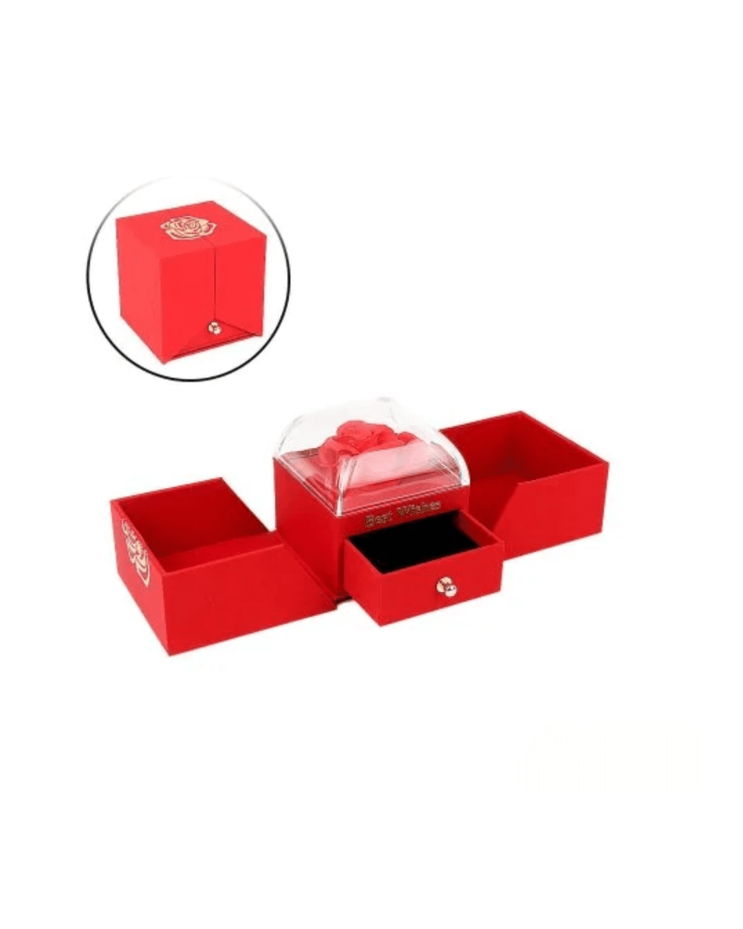 Embalagem Porta-Joias Cubo com Rosa e Gaveta | Bellitas Joias