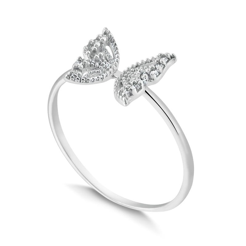 Anel com Borboleta e Zircônias - Prata 925 | Bellitas Joias