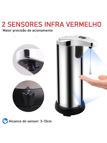 Saboneteira Automática Inox com Sensor para Álcool Gel BIVOLT | PABER ...