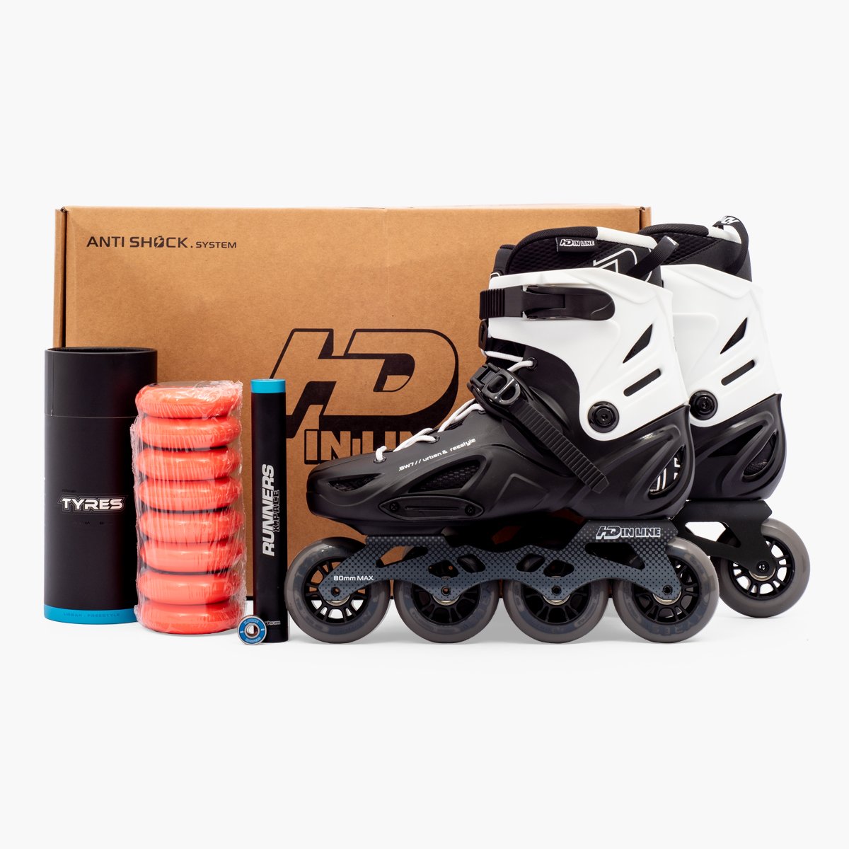 KIT PATINS BW7 + ROLAMENTOS X SPACE + 8 UN. RODAS TYRES 80MM | HD INLINE
