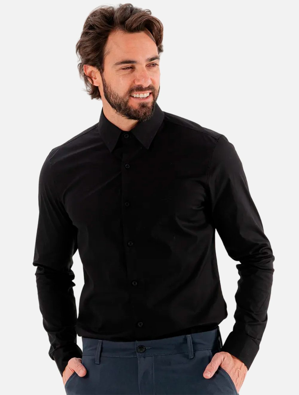 Camisa King & Joe Slim ML CS21201 Preta | Adamanto Store