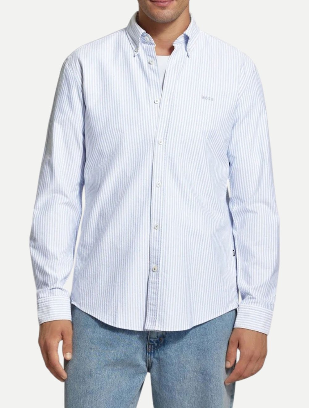 Camisa Hugo Boss Slim Fit H-Roan-BD-E-C1 243 Listras Azul | Adamanto Store